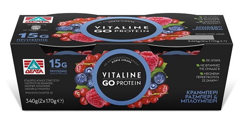 Επιδόρπιο Γιαουρτιού Vitaline 0% λιπαρά Go Protein Κράνμπερι, Ράσμπερι ...