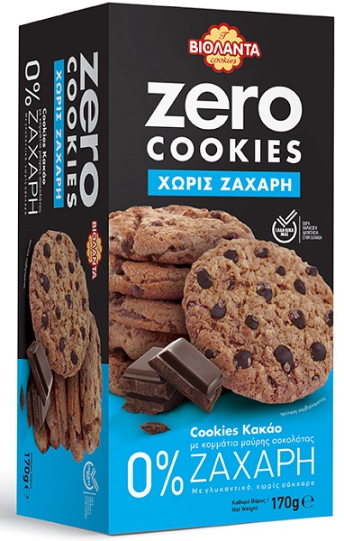 Μπισκότα Zero Cookies Κακάο με Κομμάτια Μαύρης Σοκολάτας Βιολάντα (170g)
