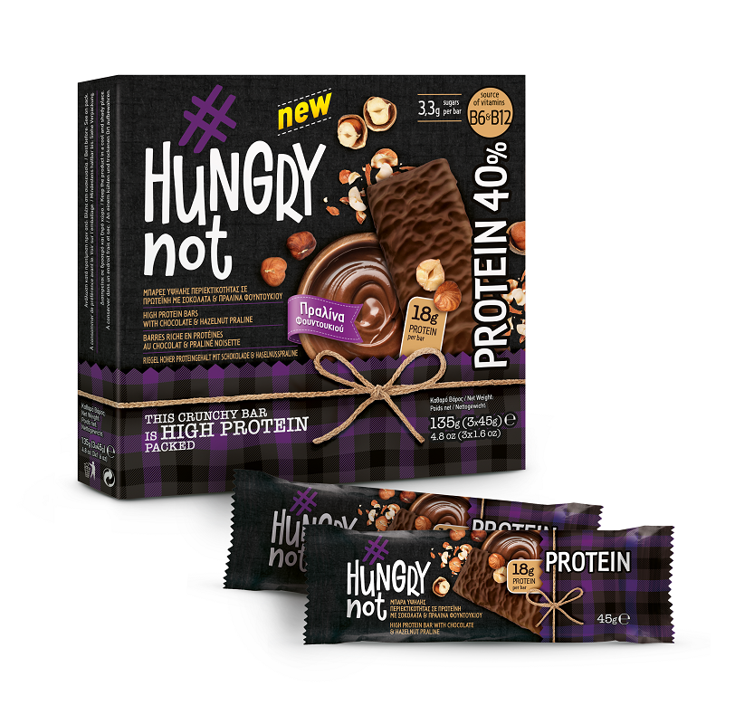 Protein Bar with Chocolate and Hazelnut Praline, Hungry Not (3x45g)