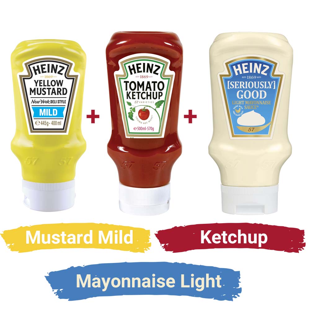 Ketchup, Top Down, Heinz (570g) + Mustard, Mild, Heinz (445g ...