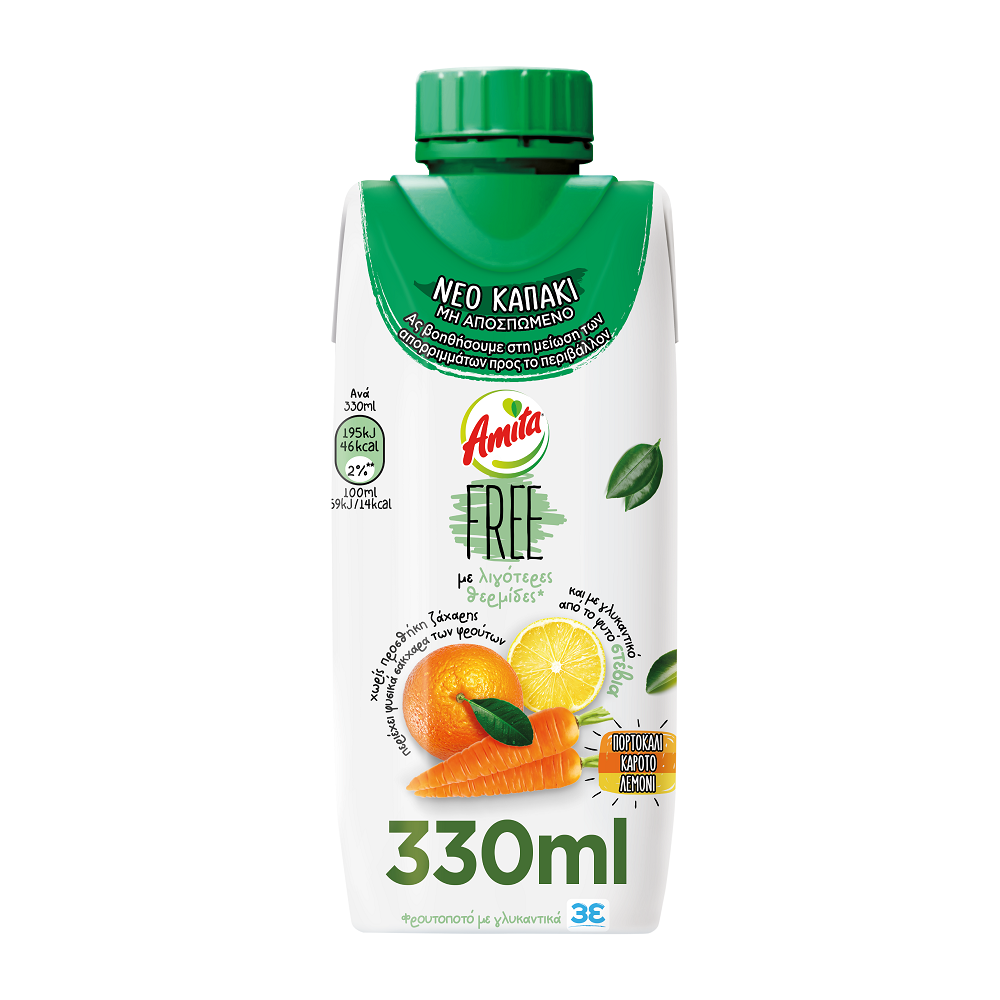Φρουτοποτό Πορτοκάλι Καρότο Λεμόνι Amita Free (330 ml)