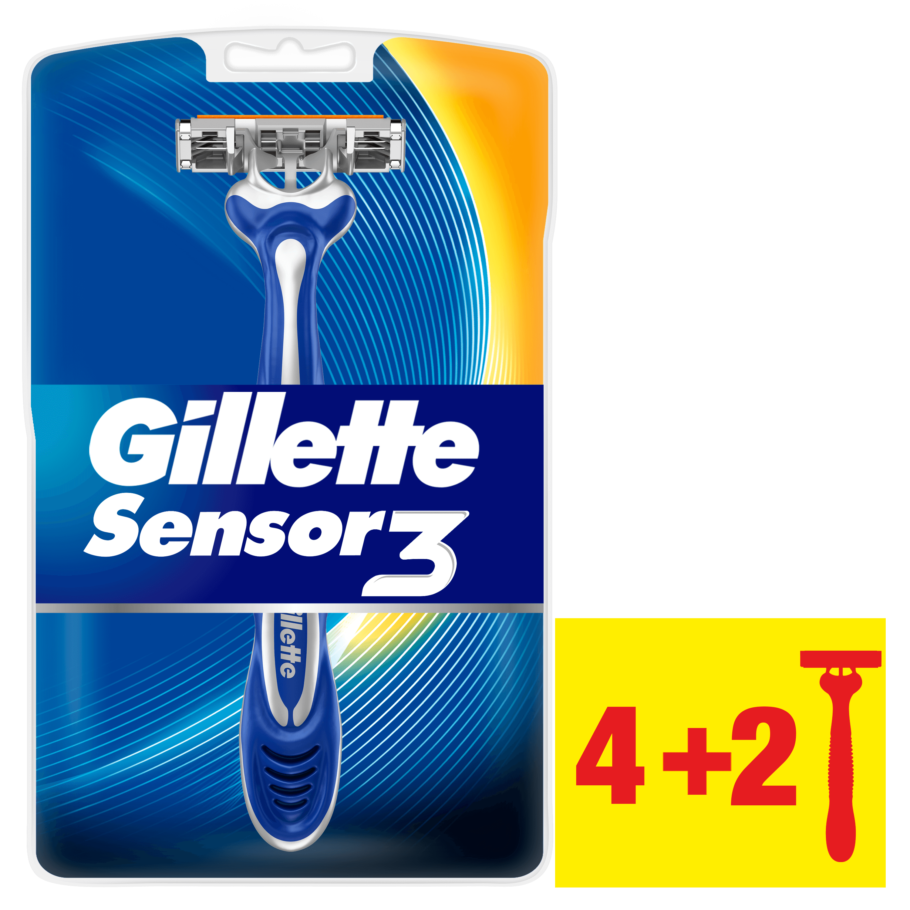 Sensor 3 Disposable Razors, Gillette, (6 pcs) 4+2 extra